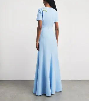 Carolina Herrera Floral Embroidered Crepe Gown - Blue