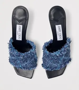 JIMMY CHOO Alexia 70 Woven Heeled Mules With Fringe Detail - Blue