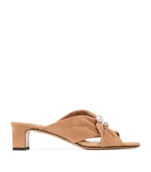 JIMMY CHOO Rafi Leather Heeled Mules - Beige