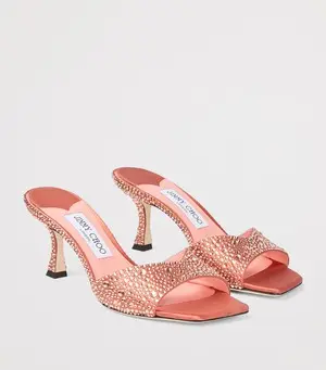 JIMMY CHOO Skye 70 Embellished Satin Mules - Pink