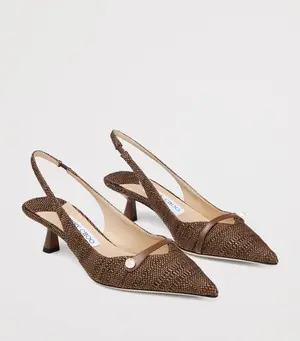 JIMMY CHOO Amita 45 Woven Slingback Pumps - Brown