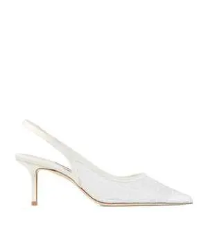 JIMMY CHOO Love 65 Glitter Slingback Heels - Ivory