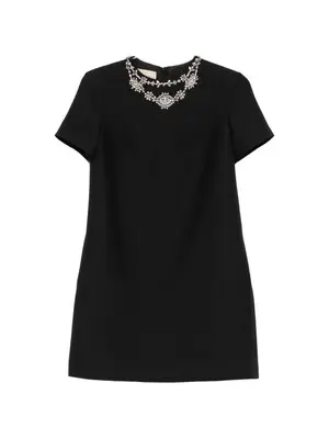 Valentino Garavani Wool And Silk Blend Mini Dress With Crystal Embellishment - Black