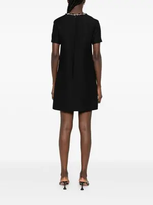 Valentino Garavani Wool And Silk Blend Mini Dress With Crystal Embellishment - Black