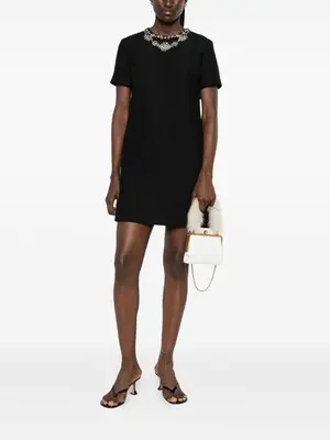 Valentino Garavani Wool And Silk Blend Mini Dress With Crystal Embellishment - Black