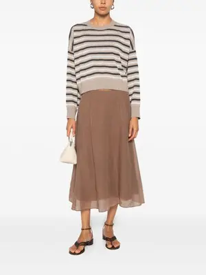 Brunello Cucinelli Silk Midi Skirt - Brown