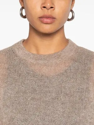 Brunello Cucinelli Beige Semi-sheer Knit Sweater - Brown