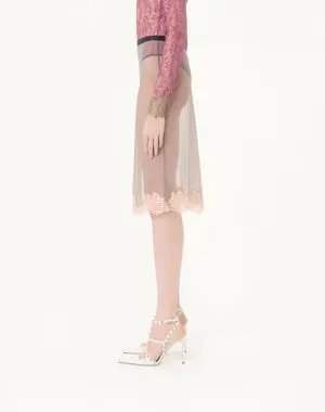 Valentino Garavani Tulle Midi Skirt With Lace Hem - Grey