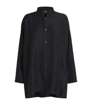 Eskandar Silk Plissé Mandarin Collar A-line Jacket