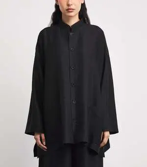 Eskandar Silk Plissé Mandarin Collar A-line Jacket