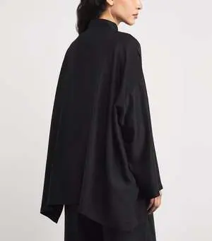 Eskandar Silk Plissé Mandarin Collar A-line Jacket