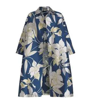 Eskandar Cotton-silk Jacquard A-line Shacket With Metallic Floral Detail - Blue