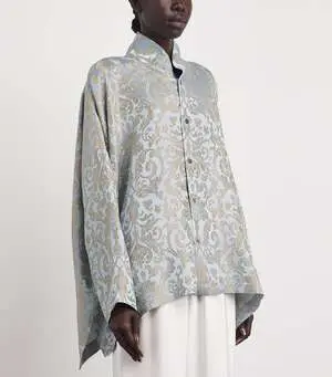 Eskandar Metallic Jacquard Stand-collar Shirt
