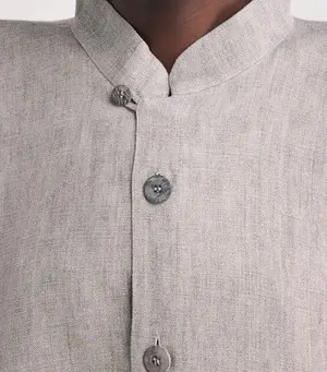 Eskandar Linen Mandarin Collar Wide Longline Jacket - Grey