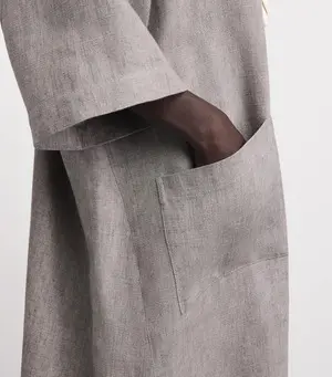 Eskandar Linen Boatneck Midi Dress With Pocket - Grey