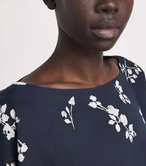 Eskandar Linen Floral Boatneck Blouse