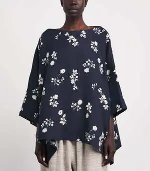 Eskandar Linen Floral Boatneck Blouse