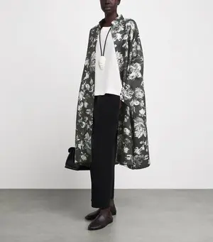 Eskandar Linen A-line Floral Print Jacket