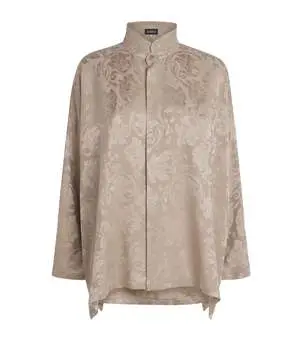 Eskandar Silk Jacquard Mandarin Collar Shirt