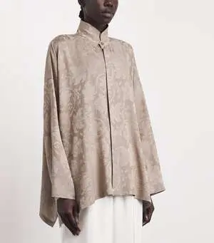 Eskandar Silk Jacquard Mandarin Collar Shirt