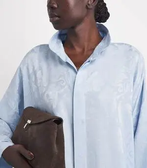 Eskandar Silk Jacquard Double-stand Collar Shirt