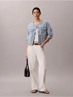 Calvin Klein Cropped Collarless Denim Trucker Jacket
