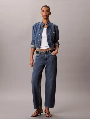 Calvin Klein Cropped Denim Jacket With Band Collar