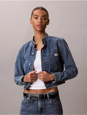Calvin Klein Cropped Denim Jacket With Band Collar