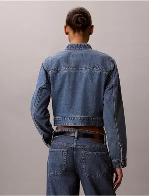 Calvin Klein Cropped Denim Jacket With Band Collar