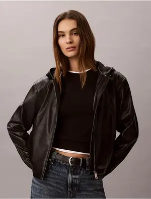 Calvin Klein Faux Leather Hooded Jacket - Black