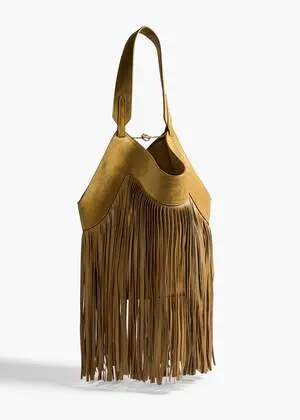 Khaite Small Lotus Fringe Tote In Suede - Mud