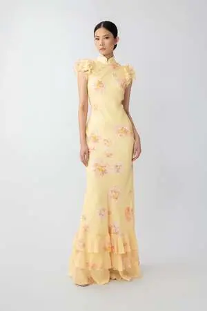 SAU LEE Gemma Floral Chiffon Maxi Dress - Yellow Multi
