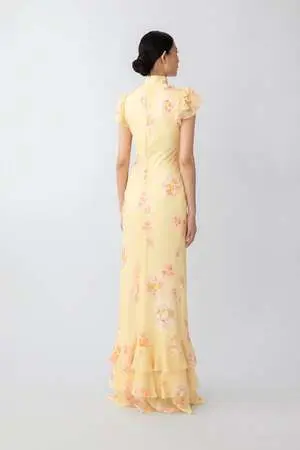 SAU LEE Gemma Floral Chiffon Maxi Dress - Yellow Multi