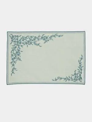 Borgo Delle Tovaglie Venaria Linen Placemat With Floral Embroidery - Blue