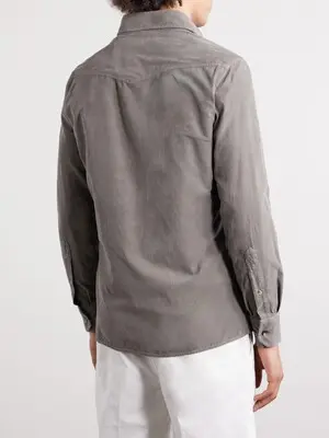Brunello Cucinelli Cutaway-collar Cotton-corduroy Western Shirt - Gray
