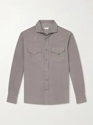 Brunello Cucinelli Cutaway-collar Cotton-corduroy Western Shirt - Gray