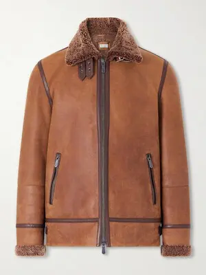 Brunello Cucinelli Shearling Bomber Jacket - Brown