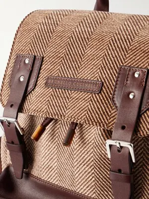 Brunello Cucinelli Herringbone Canvas And Leather Backpack - Brown