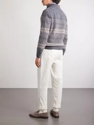 Brunello Cucinelli Alpaca-blend Zip-up Sweater With Geometric Print