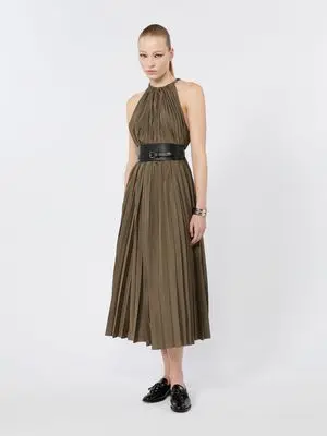 Max Mara Sleeveless Plissé-pleated Taffeta Maxi Dress