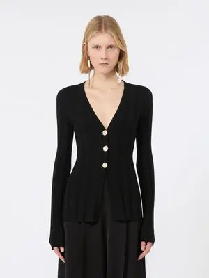 Max Mara Slim-fit Rib-knit Viscose Cardigan With V-neckline