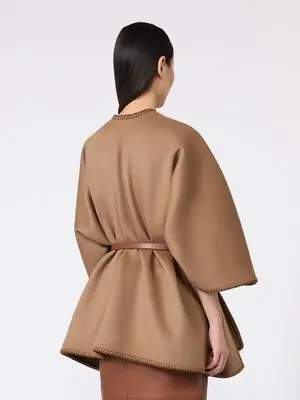 Max Mara Double Wool Broadcloth Cloak With Leather Belt