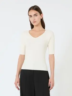 Max Mara Ribbed Stretch Viscose V-neck Sweater
