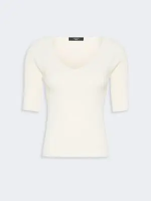 Max Mara Ribbed Stretch Viscose V-neck Sweater