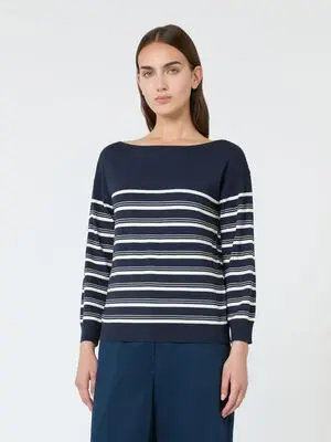 Max Mara Stockinette-stitched Stretch Viscose Yarn Sweater With Boat Neck And 3/4 Sleeves