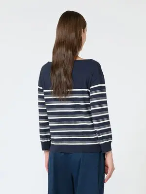 Max Mara Stockinette-stitched Stretch Viscose Yarn Sweater With Boat Neck And 3/4 Sleeves