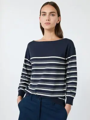 Max Mara Stockinette-stitched Stretch Viscose Yarn Sweater With Boat Neck And 3/4 Sleeves