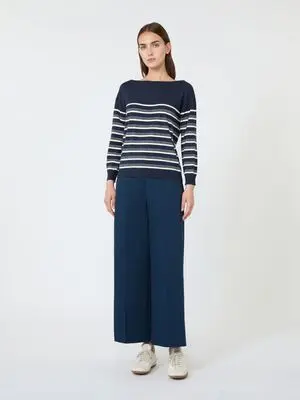 Max Mara Stockinette-stitched Stretch Viscose Yarn Sweater With Boat Neck And 3/4 Sleeves