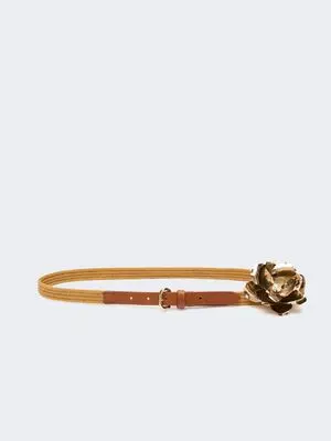 Max Mara Embellished Linen And Cotton Belt With Jeweled Brooch - Mustard