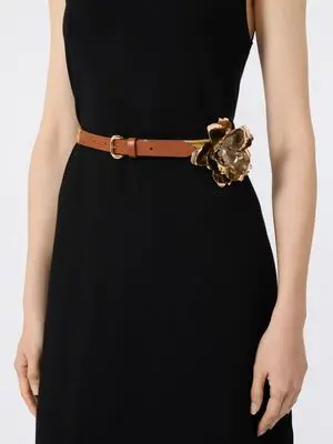 Max Mara Embellished Linen And Cotton Belt With Jeweled Brooch